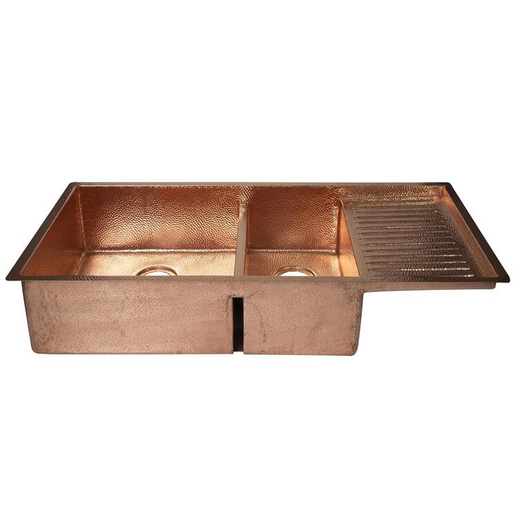Ambiente 42 - inch Drop-in Double Well 60/40 Hammered Copper Kitchen ...
