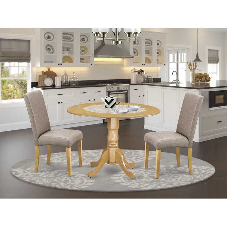Round Dining Set - 3 Piece Kitchen Table & Chairs - Dark Khaki Linen ...