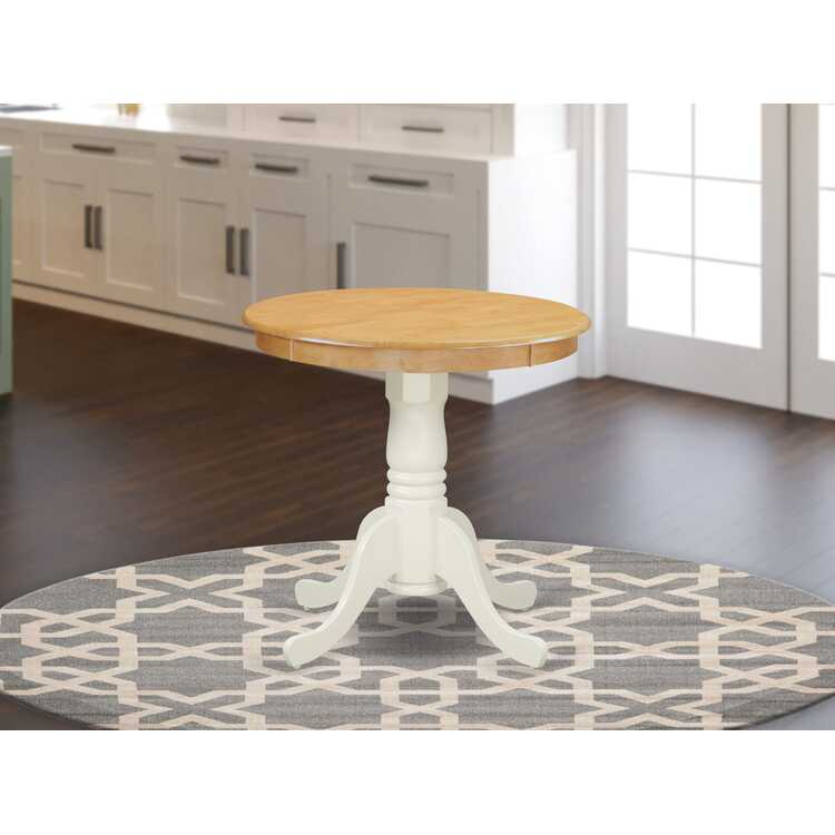 Rubber Wood Dining Table 30 Round Oak Linen White Pedestal - OJCommerce.com