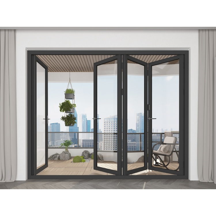 120" x 96" 4 Panels Alumnium Folding Door In Black, One Door Right ...