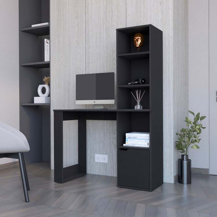 FM FURNITURE Riverton Computer Desk with Bookcase 4-Tier Shelf and ...