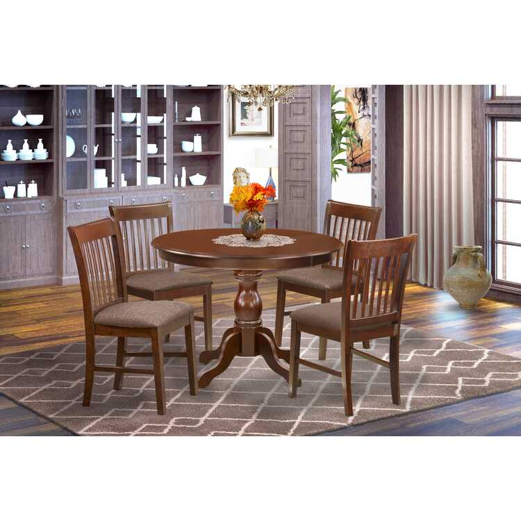Mahogany Kitchen Table Set with Linen Fabric Chairs - OJCommerce.com