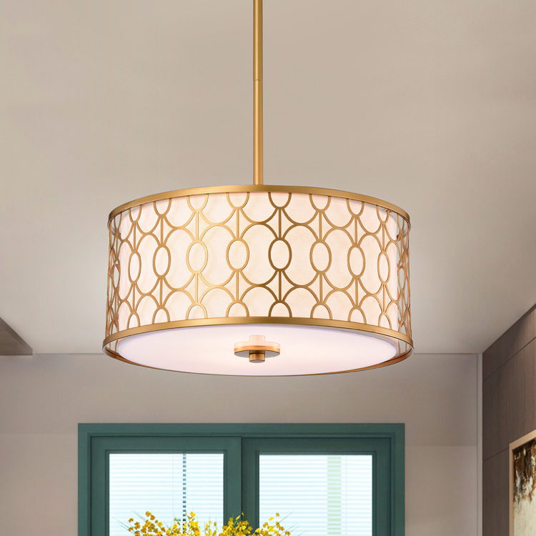 Warehouse of Tiffany Gold 3-Light Drum Chandelier - Fabric Shade ...