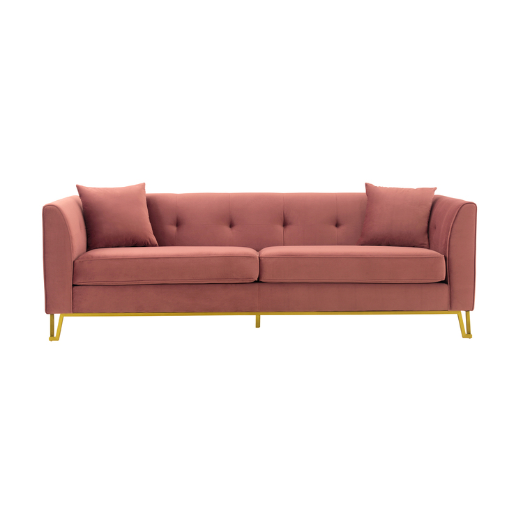 Armen Living Everest 90" Blush Fabric Upholstered Sofa with Brushed ...