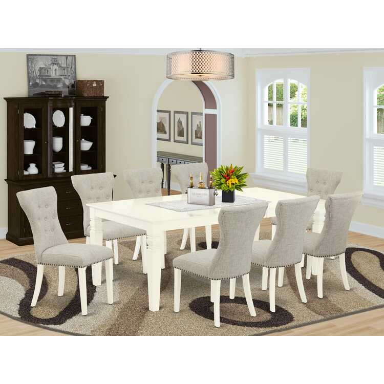 9 Piece Dining Set - Rectangle Table & 8 Linen Chairs - OJCommerce.com