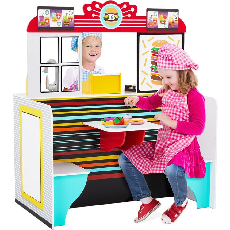 Kids Wooden Restaurant Playset for Pretend Dine-In Fun - Lil Jumbl ...
