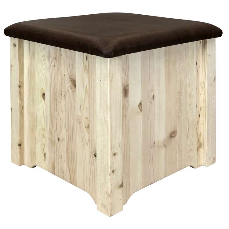 Montana Woodworks Upholstered Storage Ottoman - Rustic Farmhouse Style ...