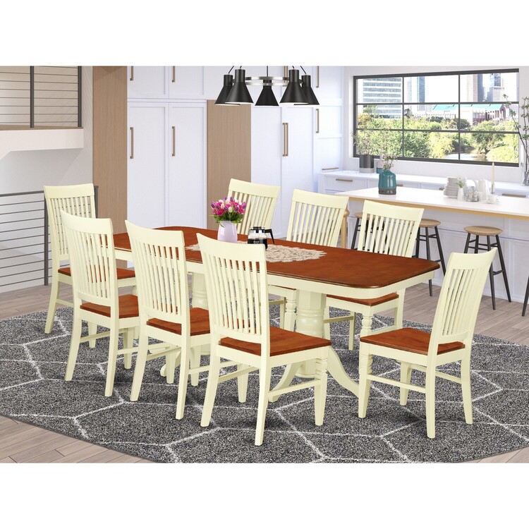 HomeStock Elegant Escape 9 Pc Dining Set With A Dining Table And 8 Kitchen Chairs In Buttermilk ...