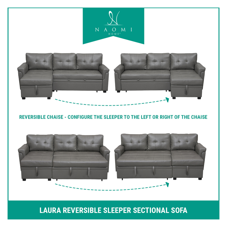 Laura Reversible Sleeper Sectional Sofa Storage Chaise by Naomi Home ...
