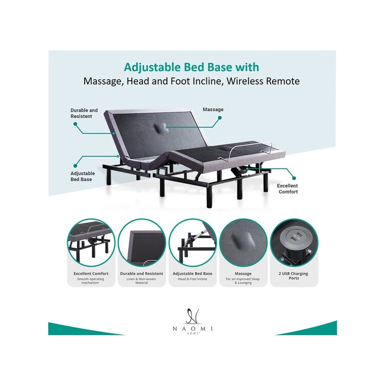 IdealBase Adjustable Bed Frame Base with Massage, Head & Foot board ...