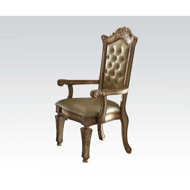 ACME Vendome Arm Chair (Set-2), Bone PU & Gold Patina - OJCommerce.com