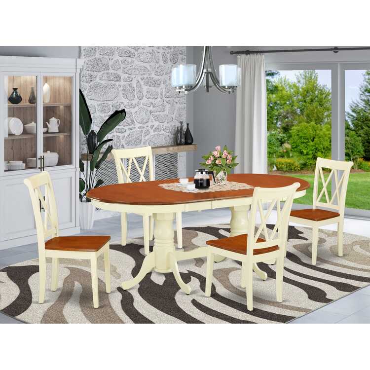 Oval Kitchen Dining Set with Leaf & 4 Chairs - Buttermilk Cherry Finish ...