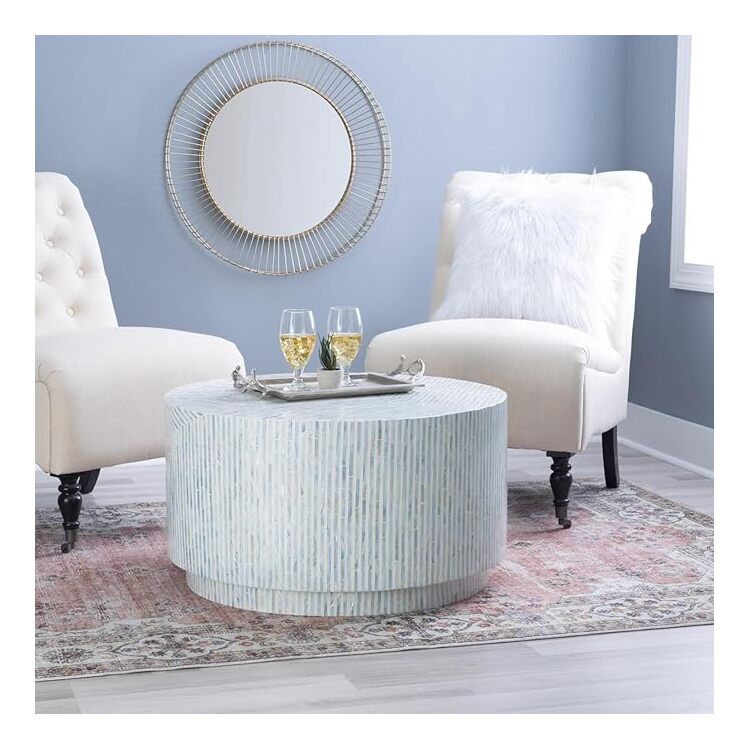 Linon Perrin Capiz Coffee Table Blue - OJCommerce.com