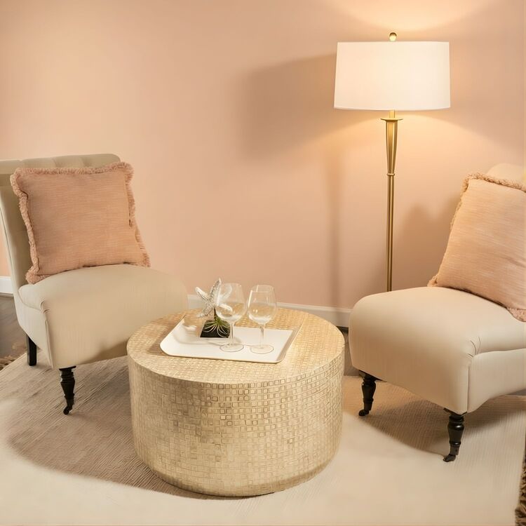 Linon Perrin Coffee Table - Modern Gold & Ivory Capiz Shell Round Table ...
