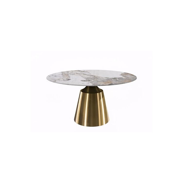 LeisureMod Prynn Series Round Dining Table Gold Base with 60 Round ...