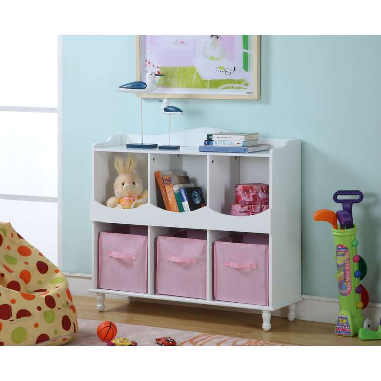 Room Designs Storage Cubby with Bins - White & Pink Kids Room Organizer ...