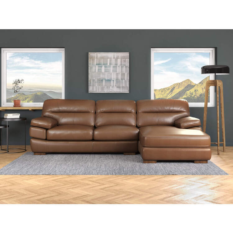 Sunset Trading Jayson 115" Wide Top Grain Leather Sofa with Chaise ...