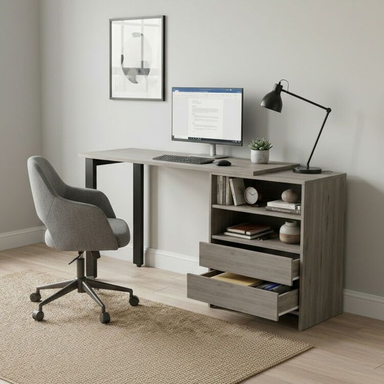 Truva Solvane writing desk with two drawers and two shelves - 58 Inch ...