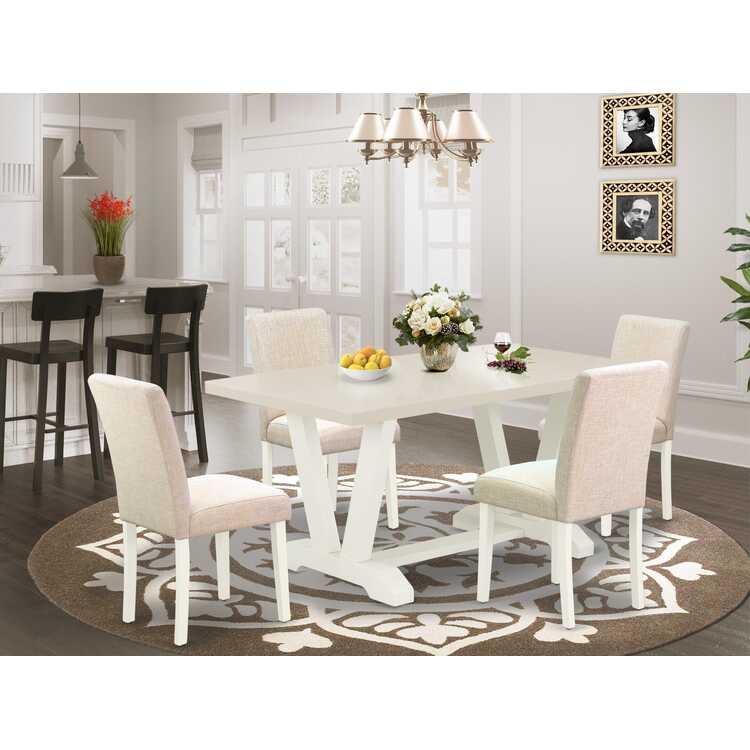 5-Pc Modern Linen White Dinette Set - OJCommerce.com