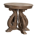 BenJara Gia Side End Table, 27 Inch Round Top, Carved Details, Brown ...