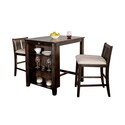 Benjara Lessi 3pc Counter Height Table Set with Side Shelf, USB ...