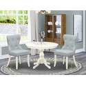 Small Kitchen Table & Baby Blue Dining Chairs Linen White Finish ...
